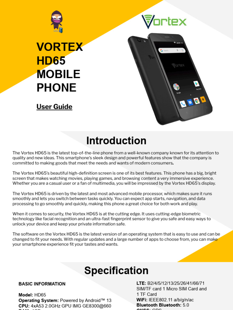 Vortex HD65 Mobile Phone - PPTX 1 | PDF
