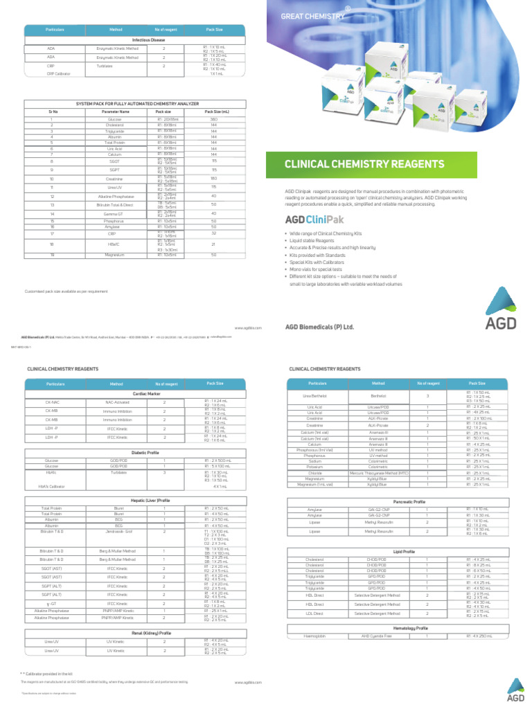 AGD CliniPak Clinical Chemistry Reagents | PDF | Medical Specialties ...
