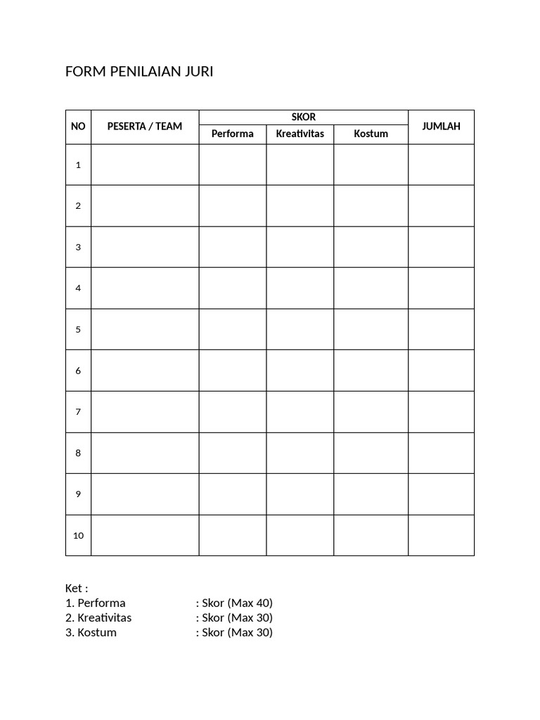Form Penilaian Juri | PDF