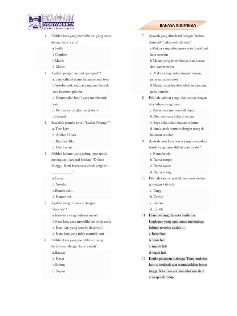 Soal B Indo Pilihan Kata Dan Makna Kata | PDF