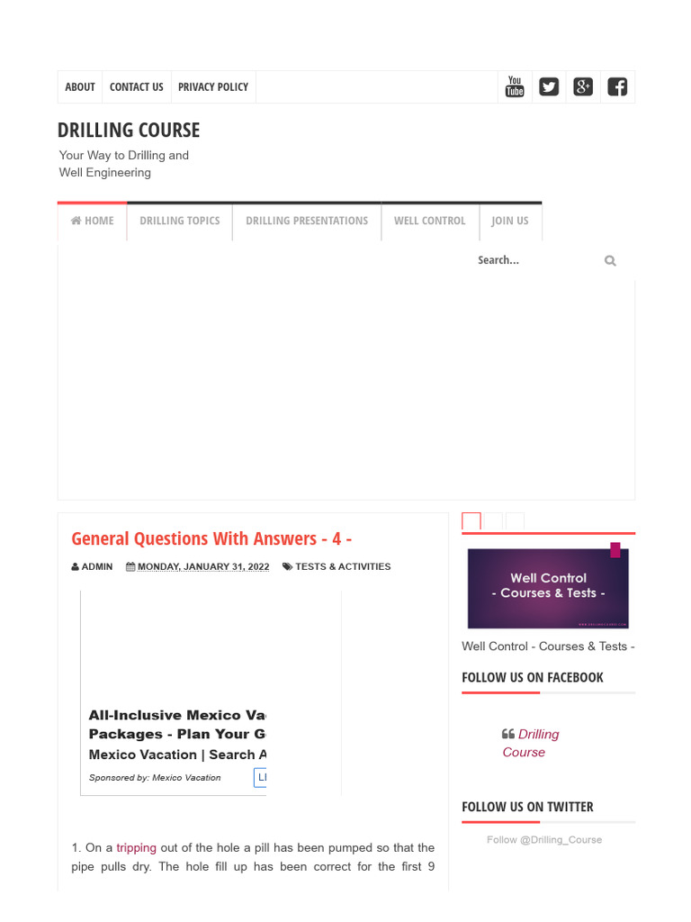 General Questions With Answers - 4 - Drilling Course | PDF