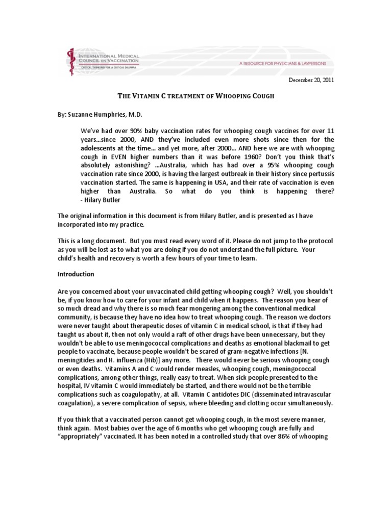 The Vitamin C Treatment of Whooping Cough | PDF | Vaccines ...