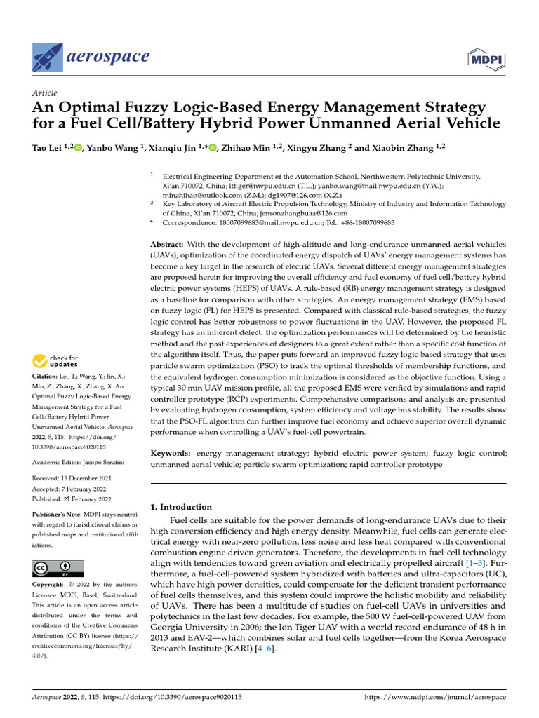 An Optimal Fuzzy Logic-Based E | PDF | Fuel Cell | Unmanned Aerial Vehicle