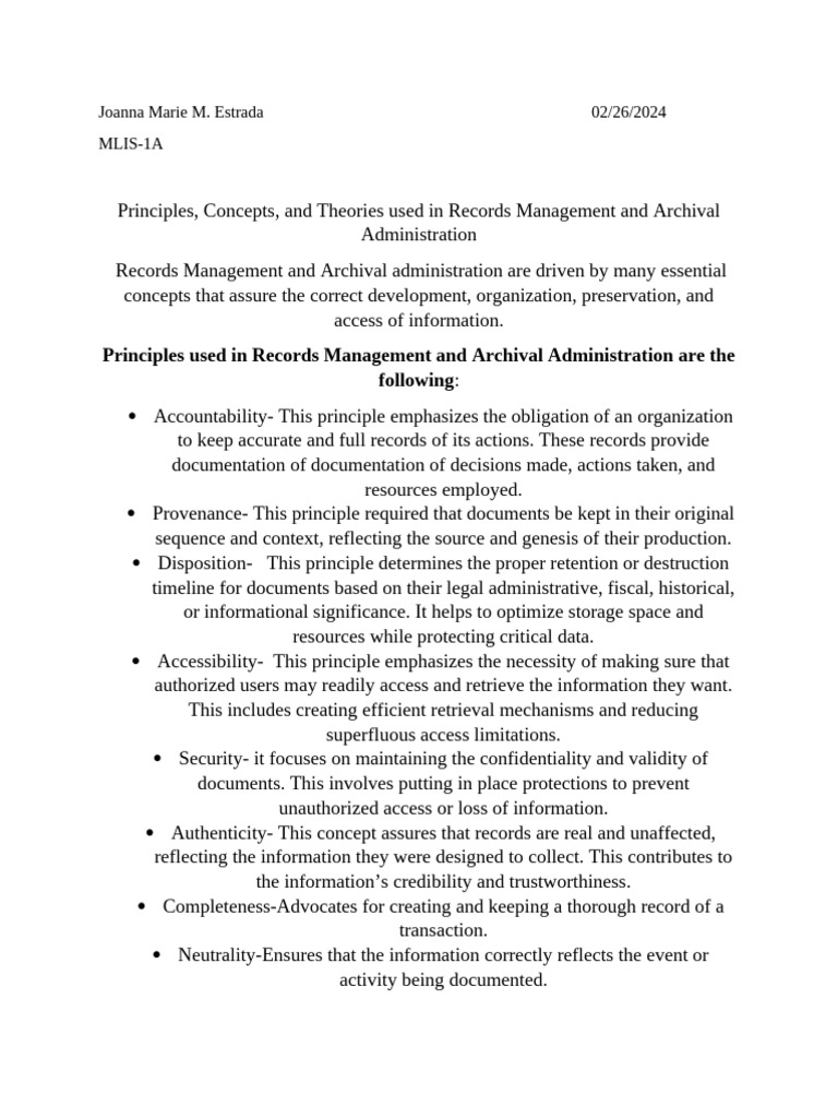 Principles, Concepts, Theories Using in Records Management and Archival Administration | PDF