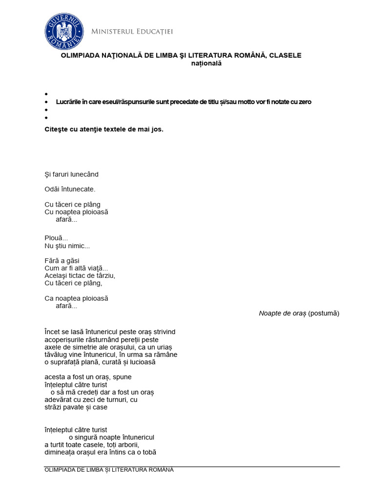 XII OLLR 2024 Subiect | PDF