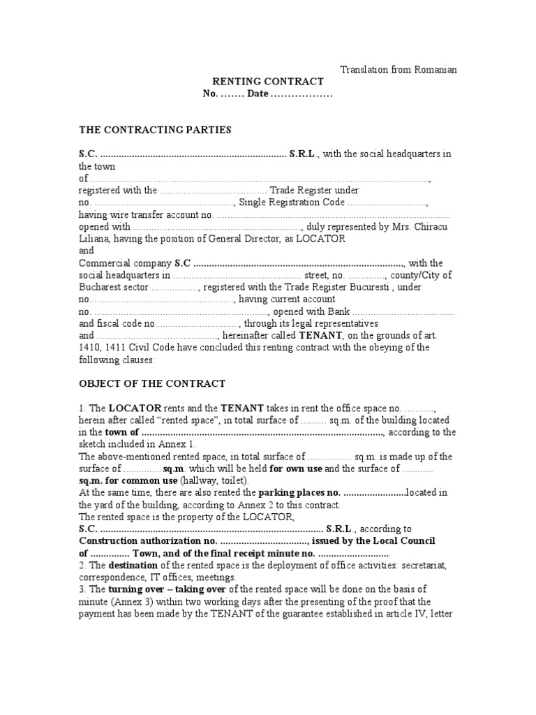 Contract Inchiriere Engleza | PDF | Renting | Guarantee