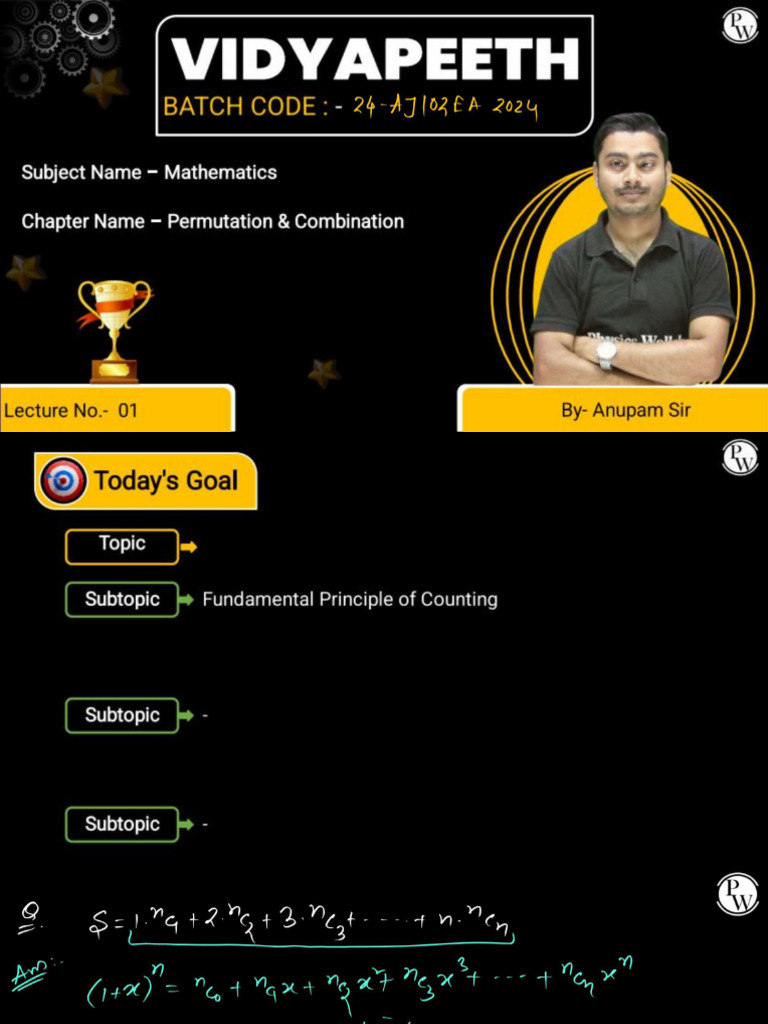 Permutations and Combinations - 01 - Class Notes - 24-AJ102EA 2024 | PDF