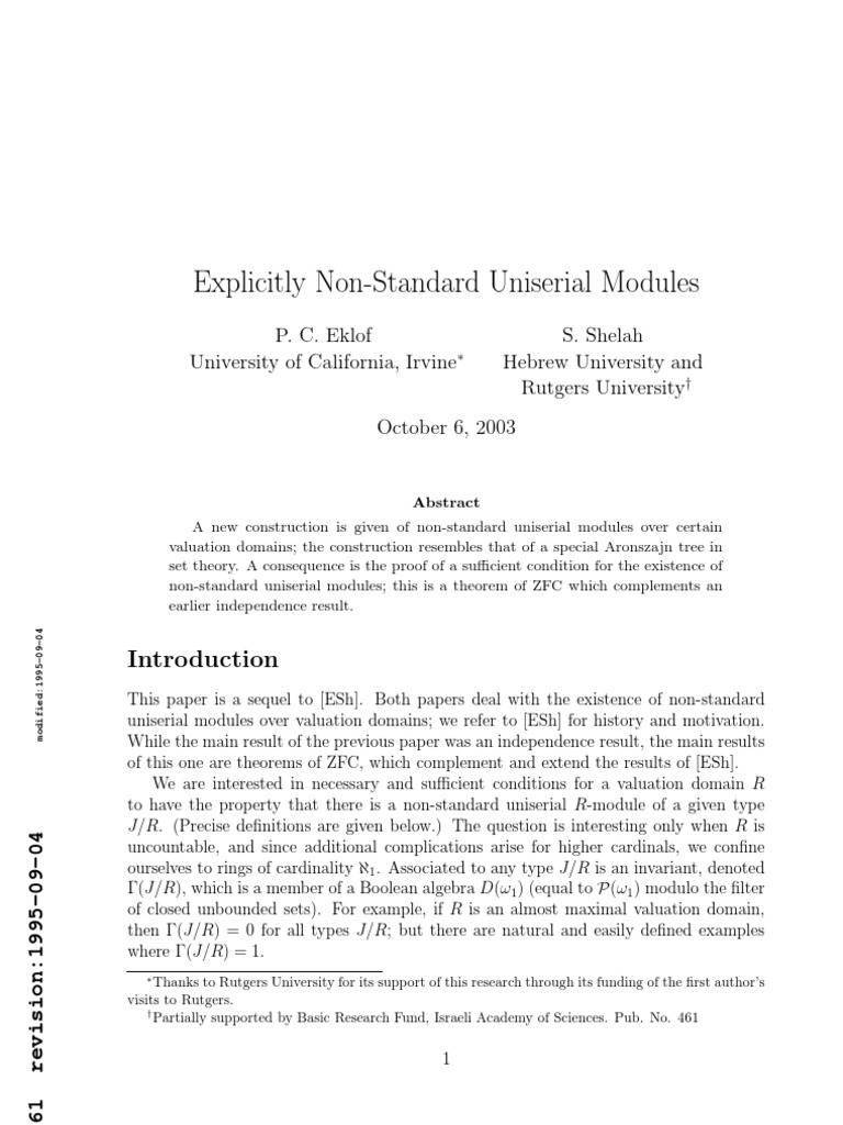 P. C. Eklof and S. Shelah - Explicitly Non-Standard Uniserial Modules ...