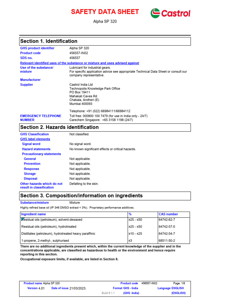 Safety Data Sheet: Section 1. Identification | PDF