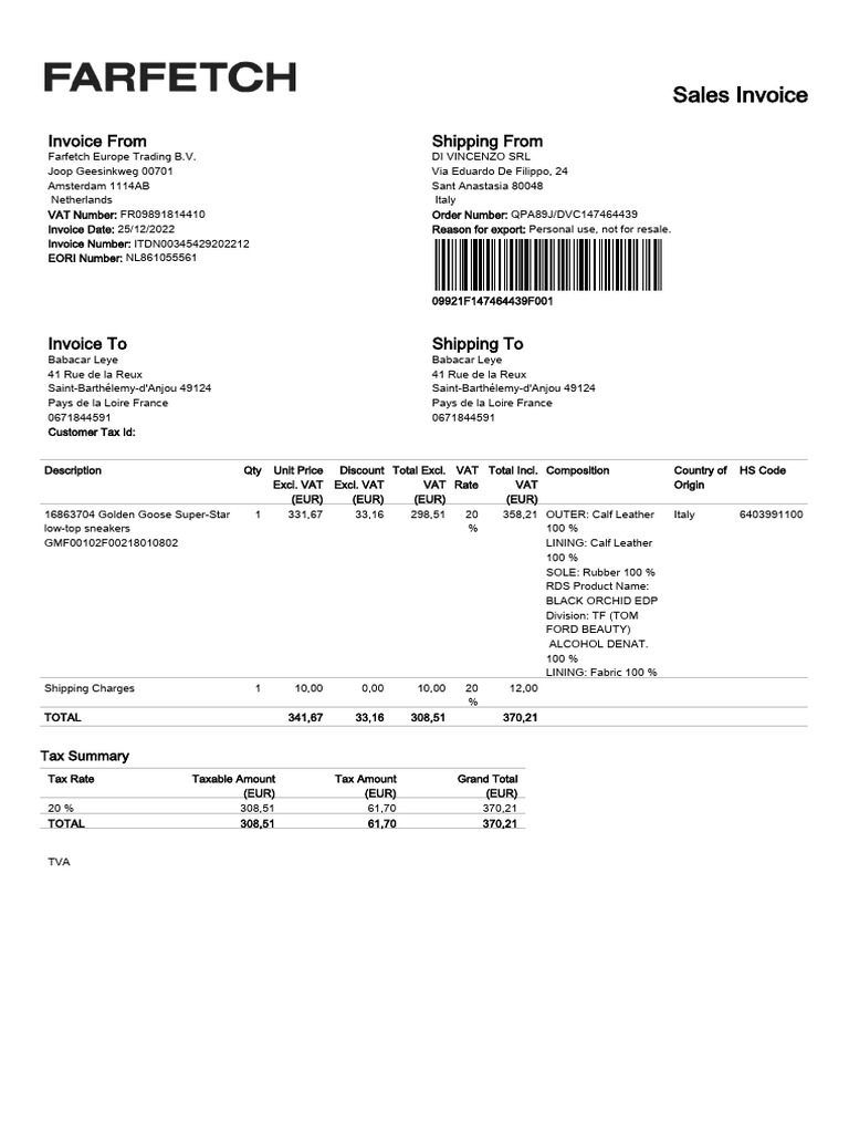 Facture Golden Goose | PDF