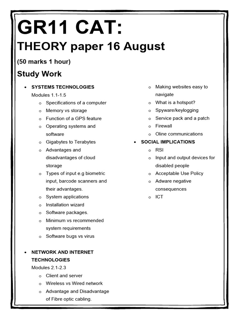 Term 3 TheoryTest Gr11 CAT Detailed SCOPE | PDF