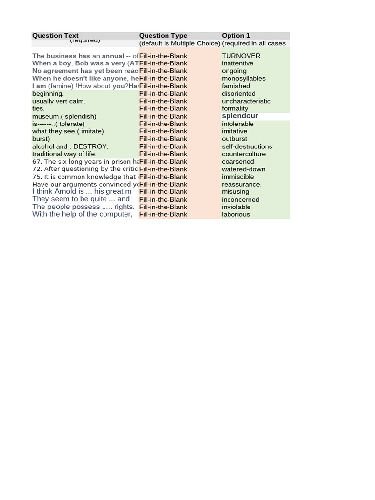 QuizizzSampleSpreadsheetUpdated v2 | PDF