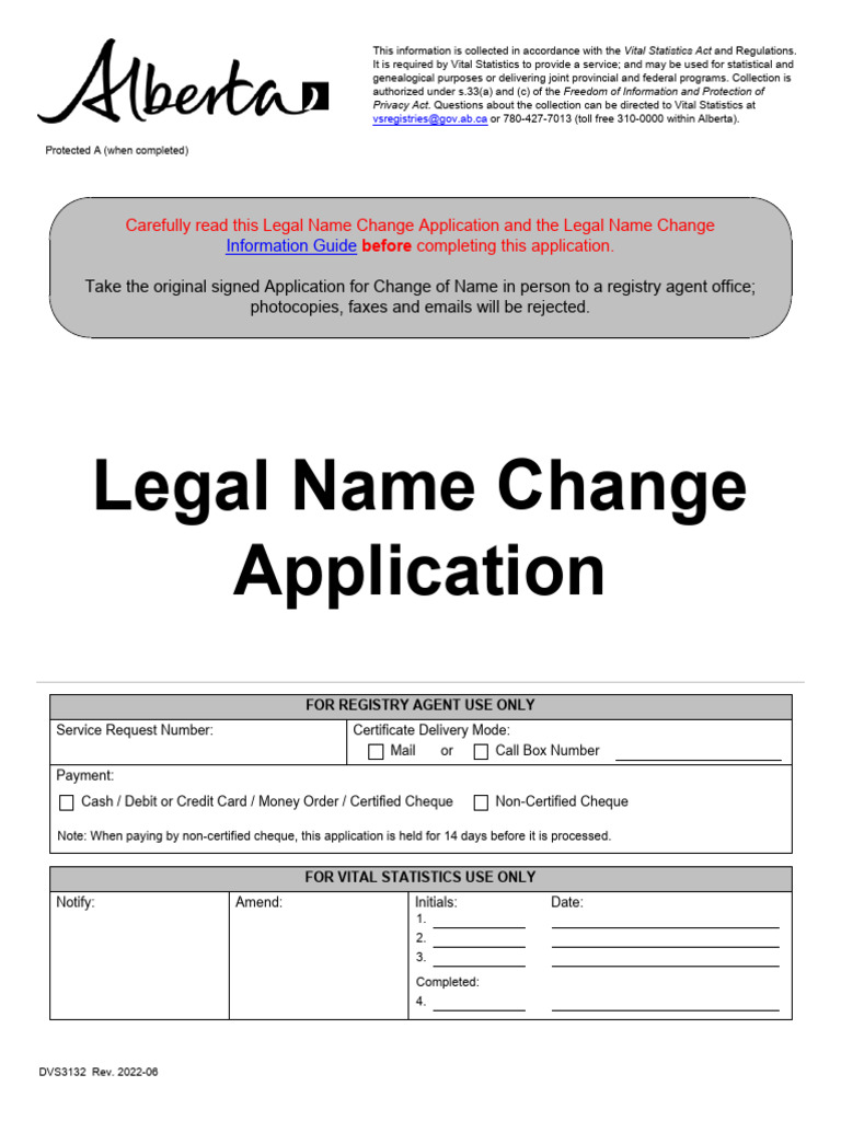 Alberta's Legal Name Change Application | PDF | Notary Public | Legal Guardian