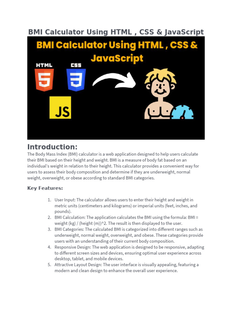 BMI Calculator Using HTML, CSS & JavaScript | PDF