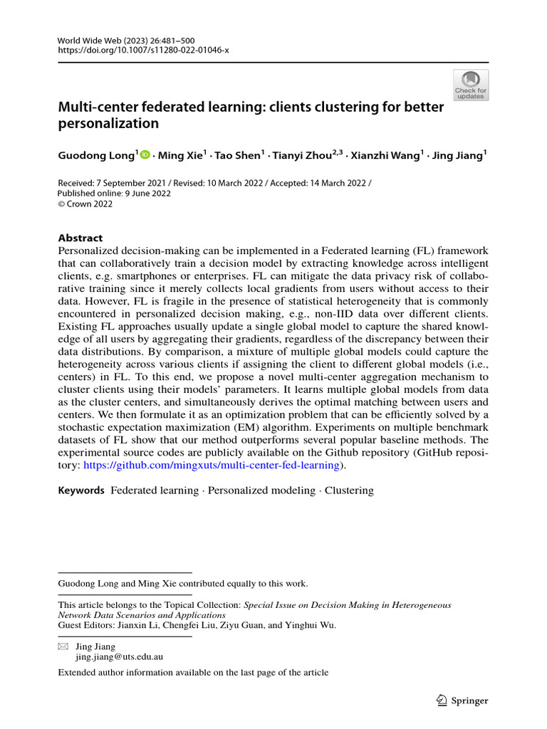 Multi Center Federated Learning: Clients Clustering For Better ...