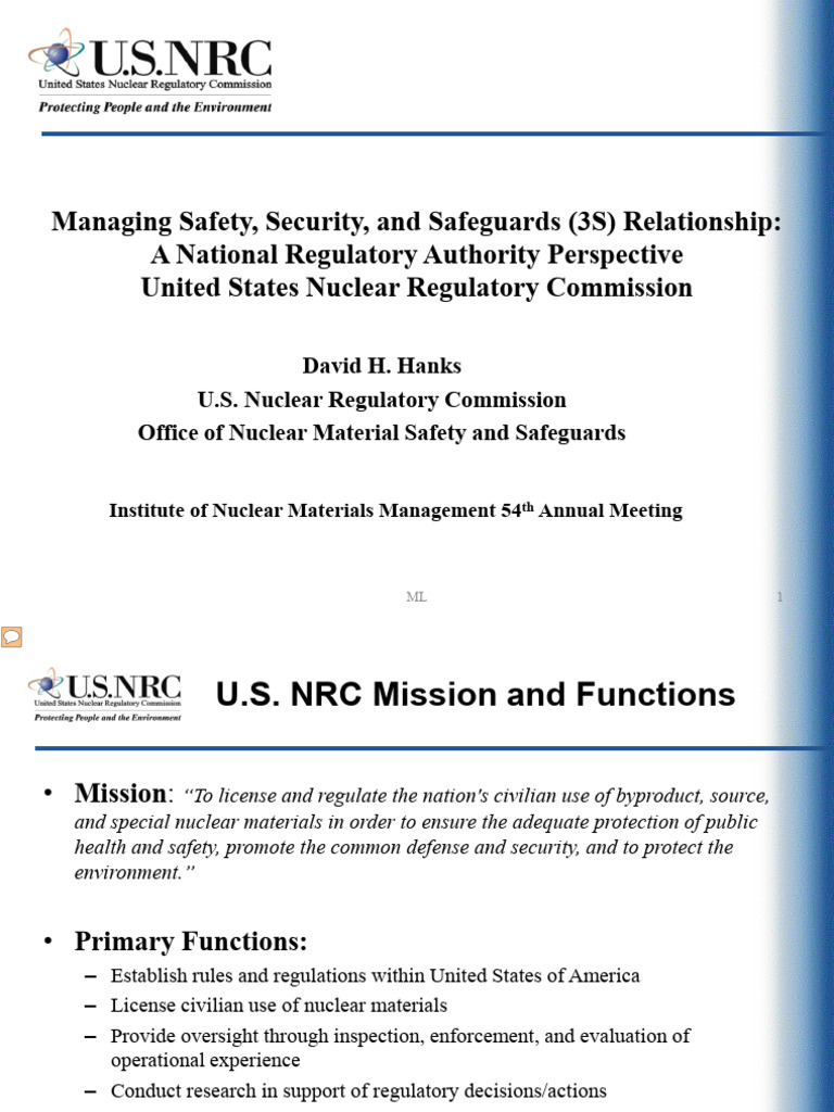 Managing Safety, Security, and Safeguards (3S) Relationship - USNRC ...