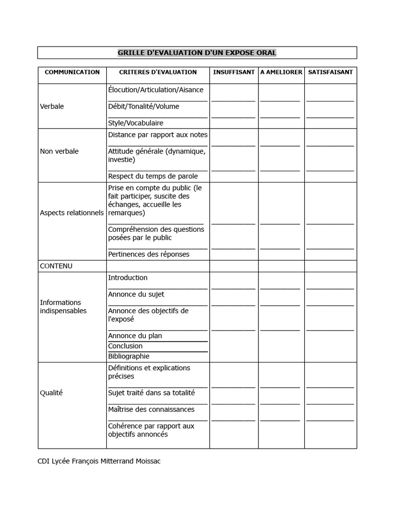 Grille Évaluation Exposé Oral | PDF