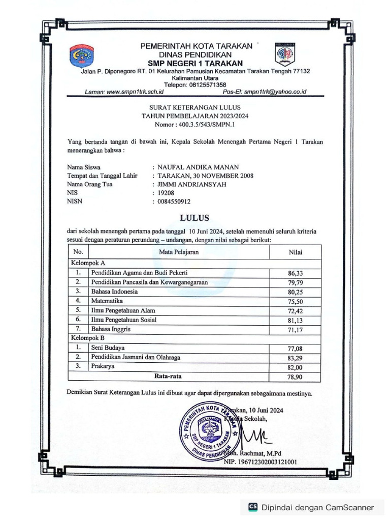 Nilai Rata-Rata Naufal | PDF