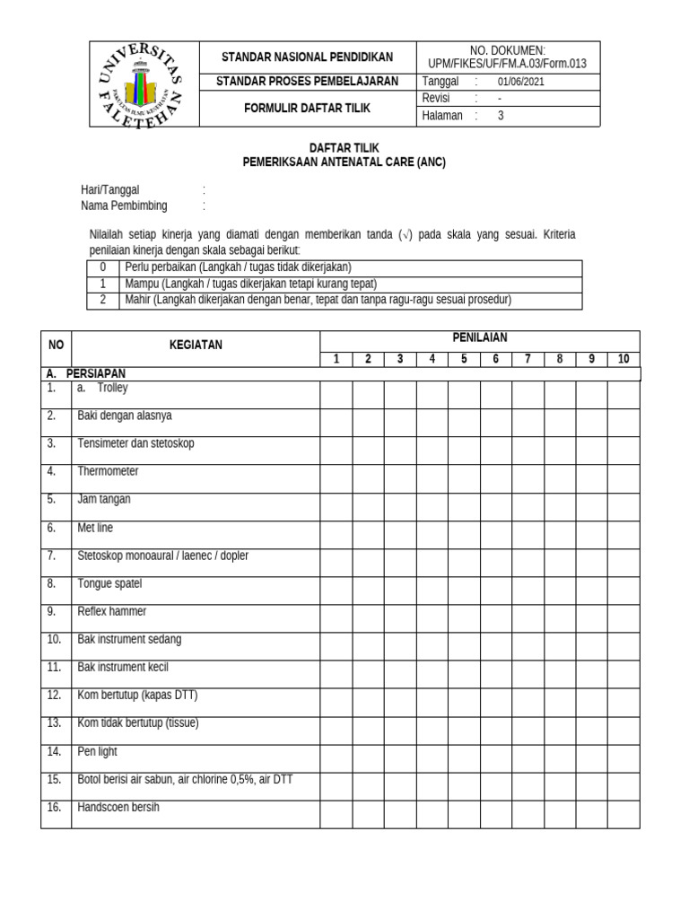 Daftar Tilik Anc | PDF