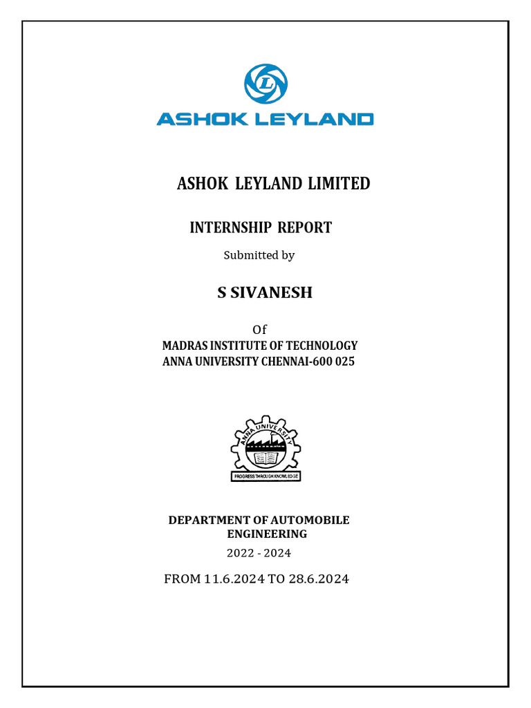 Ashok Leyland - Intern - Report Siva | PDF