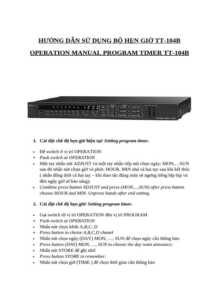 10.1 Huong Dan Su Dung Bo Hen Gio TT104B | PDF