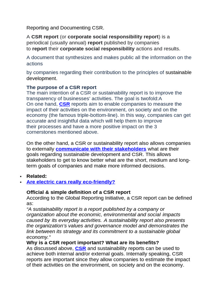Reporting and Documenting CSR. | PDF