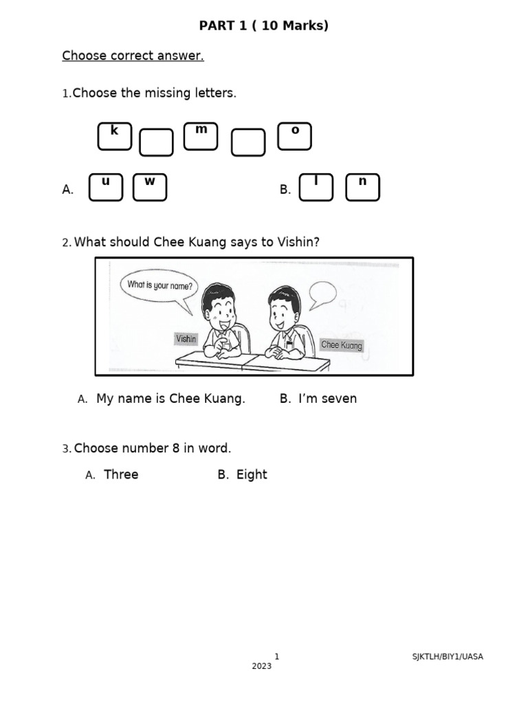 Year 1 UASA English Assessment 2023 | PDF