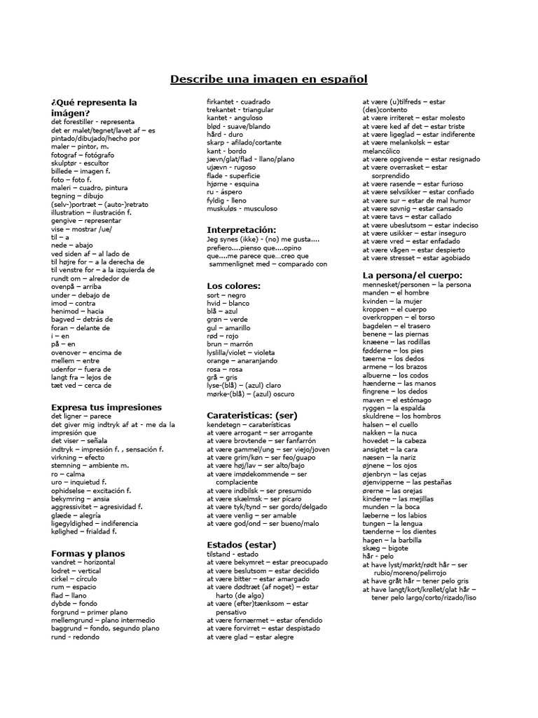 GLOSER Til Spansk Billedbeskrivelse-2 | PDF