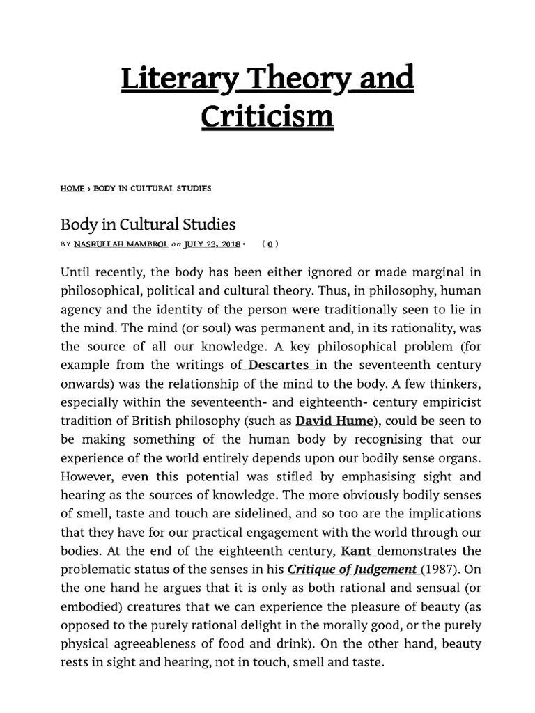 Body in Cultural Studies - Literary Theory and Criticism | PDF ...