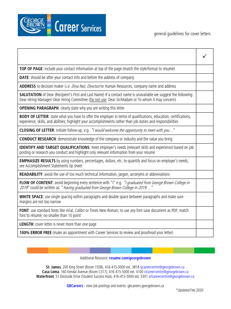 (RESUME) Cover Letter Checklist TipSheet -FEB 2020 | PDF
