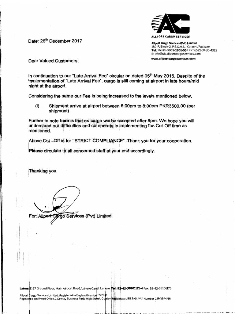 Late Arrival Letter | PDF