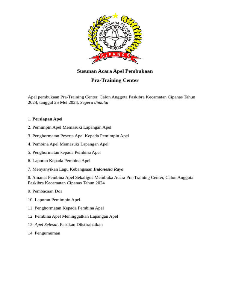 Susunan Acara Apel Pembukaan | PDF