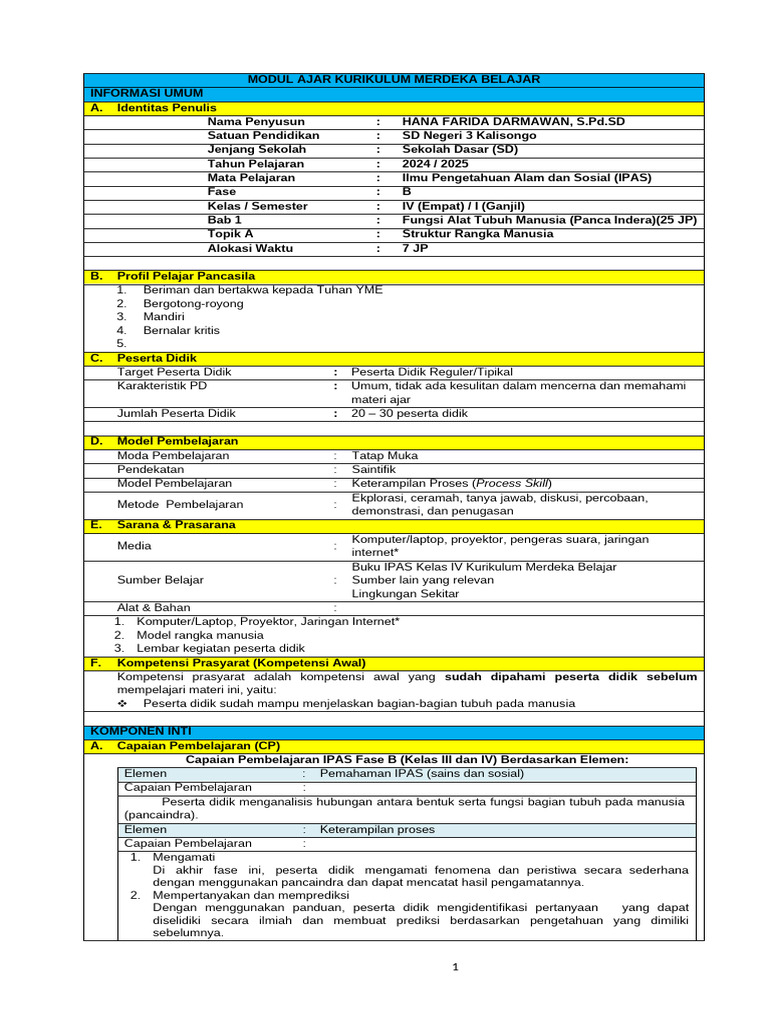 Modul Ipas KLS 4 SMS 1 | PDF