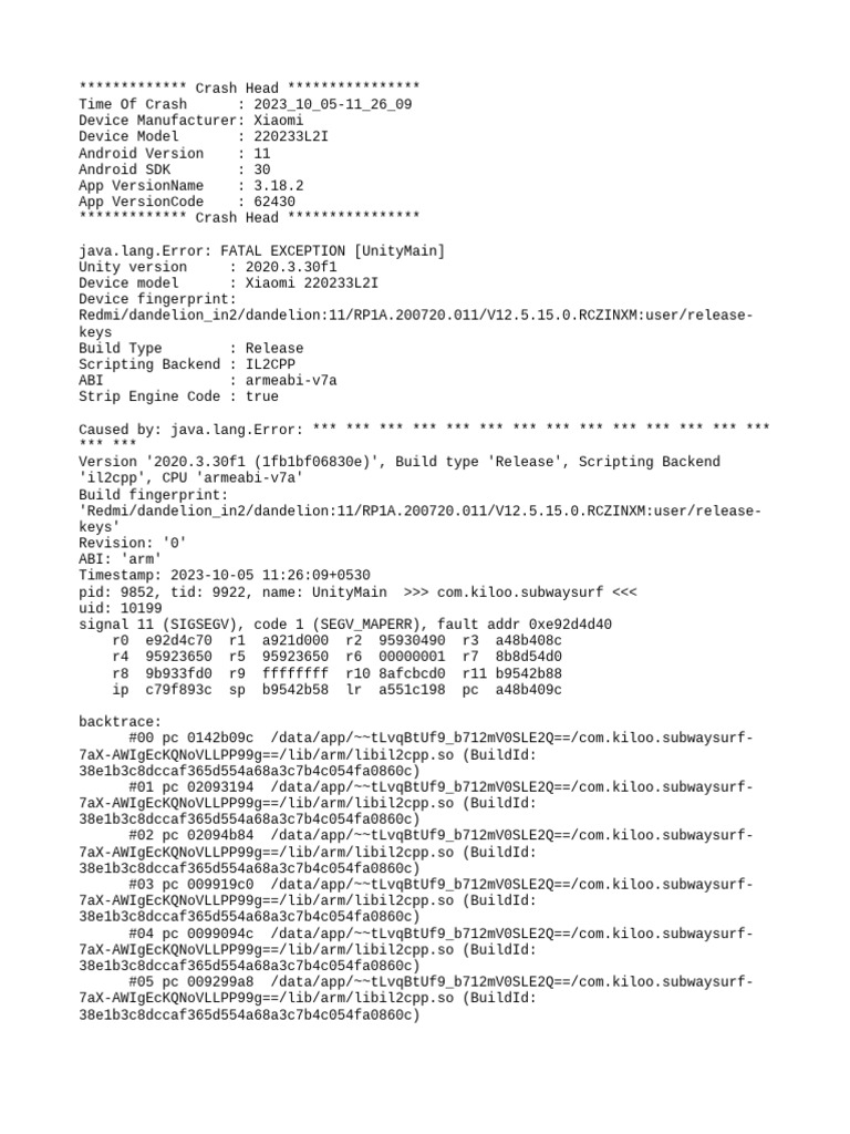 Xiaomi Crash Report for Subway Surfers | PDF | Smart Devices | Mobile Software