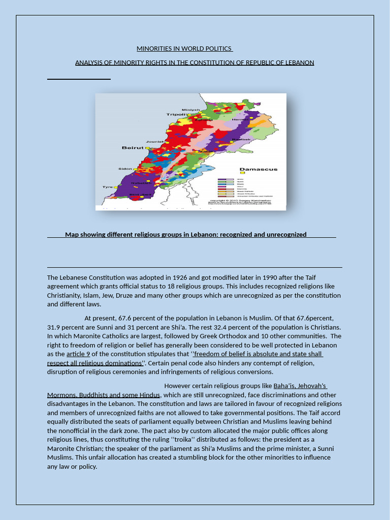 Analysis of Minority Rights in The Consitutuion of Republic of Lebanon ...