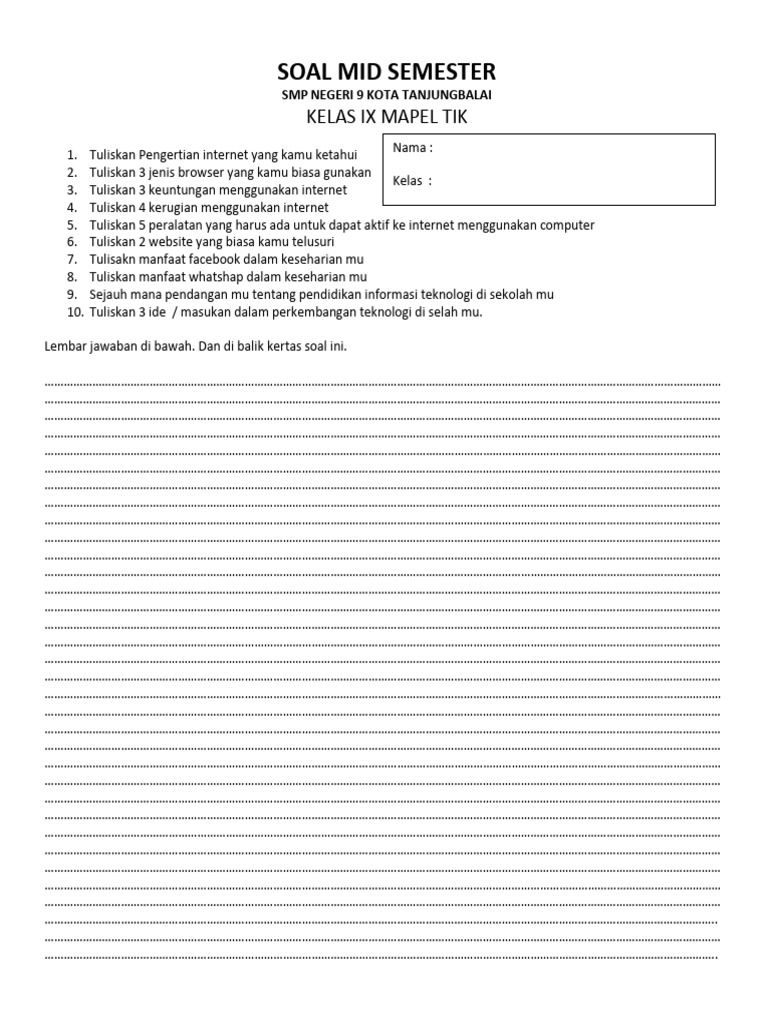 Soal Mid Semester SMP n9 Kelas Ix | PDF