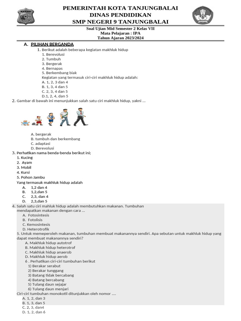 Soal Mid Kelas 7,8,9 Ipa | PDF