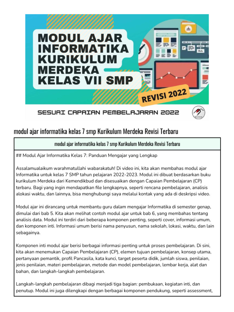Modul Ajar Informatika Kelas 7 SMP Kurikulum Merdeka Revisi Terbaru - by Diffit (Printable) | PDF