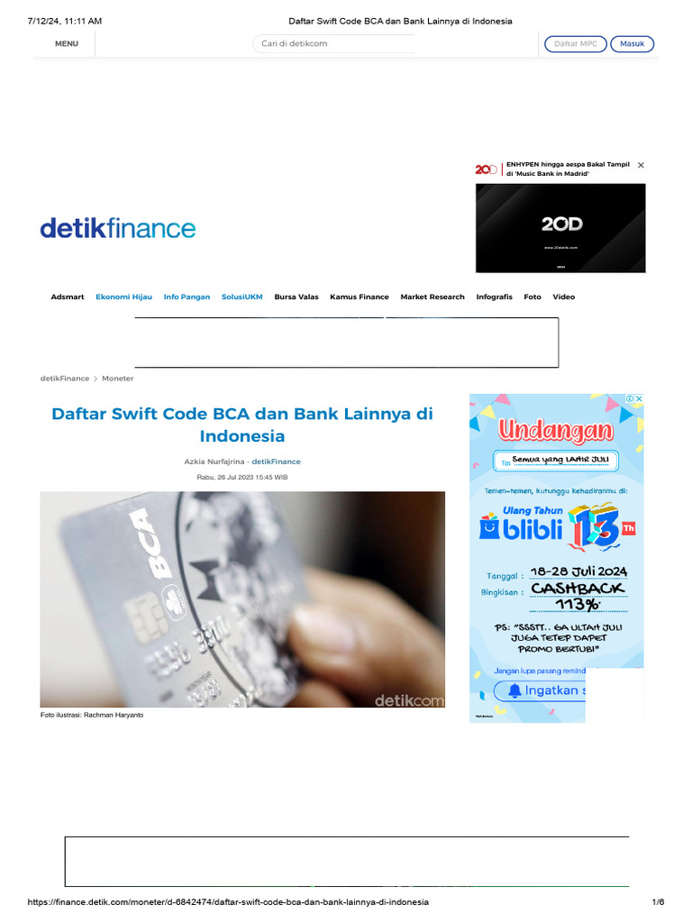 Daftar Swift Code BCA Dan Bank Lainnya Di Indonesia | PDF
