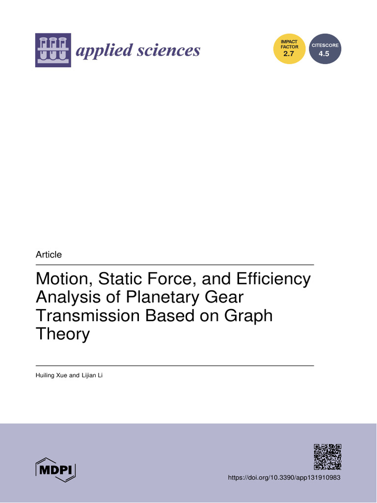 Motion, Static Force, and Efficiency Analysis of Planetary Gearbox Based On Graph Theory | PDF