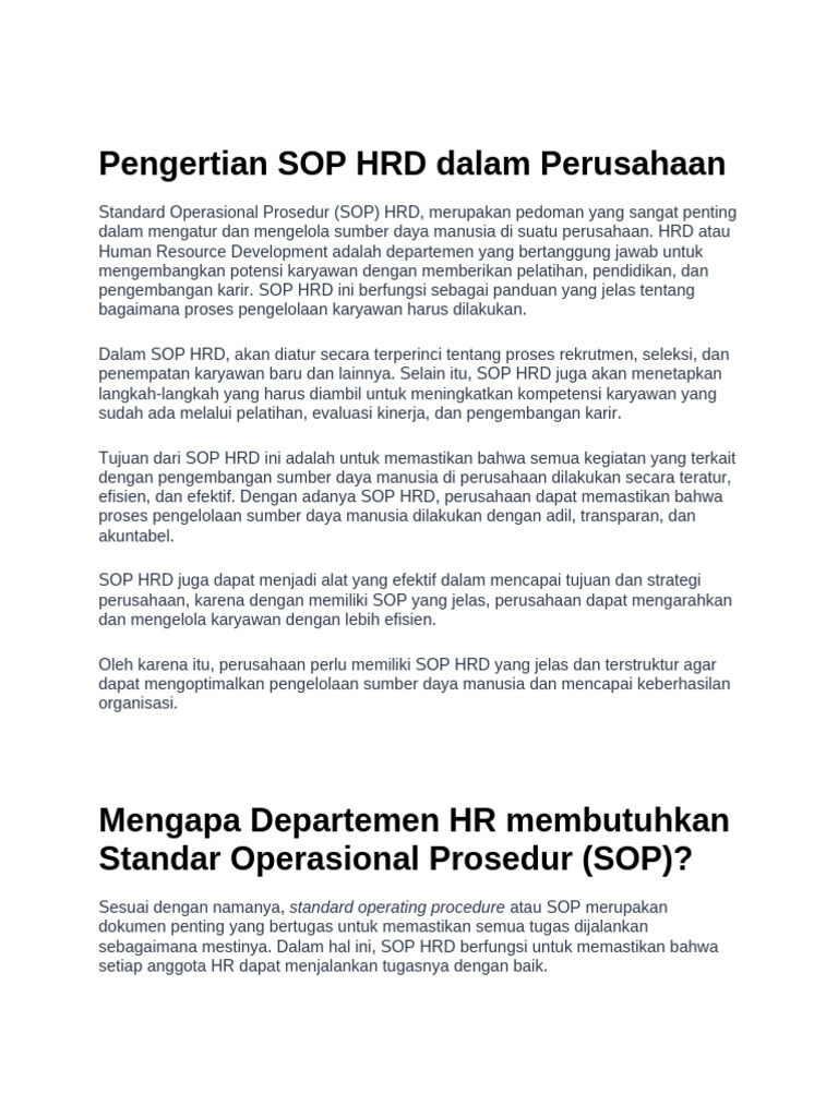 Mengapa HRD Perlu SOP | PDF
