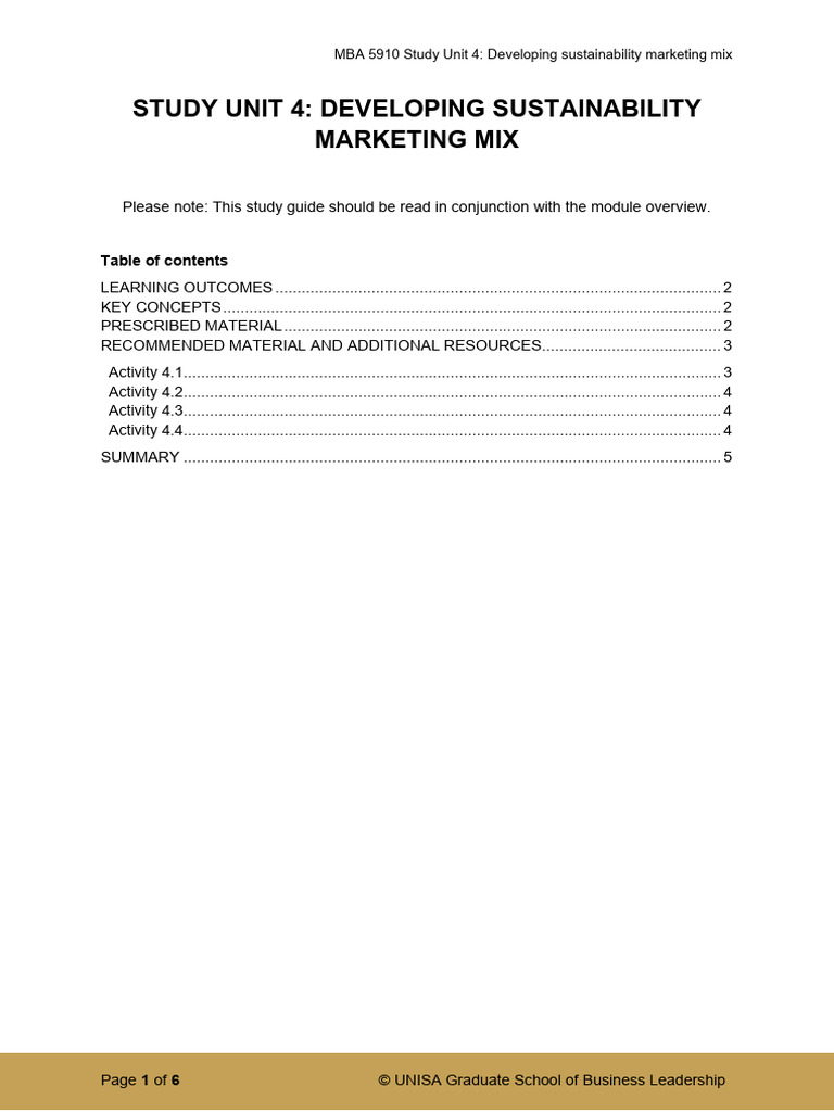 2024 Study Unit 4 MBA 5910 | PDF