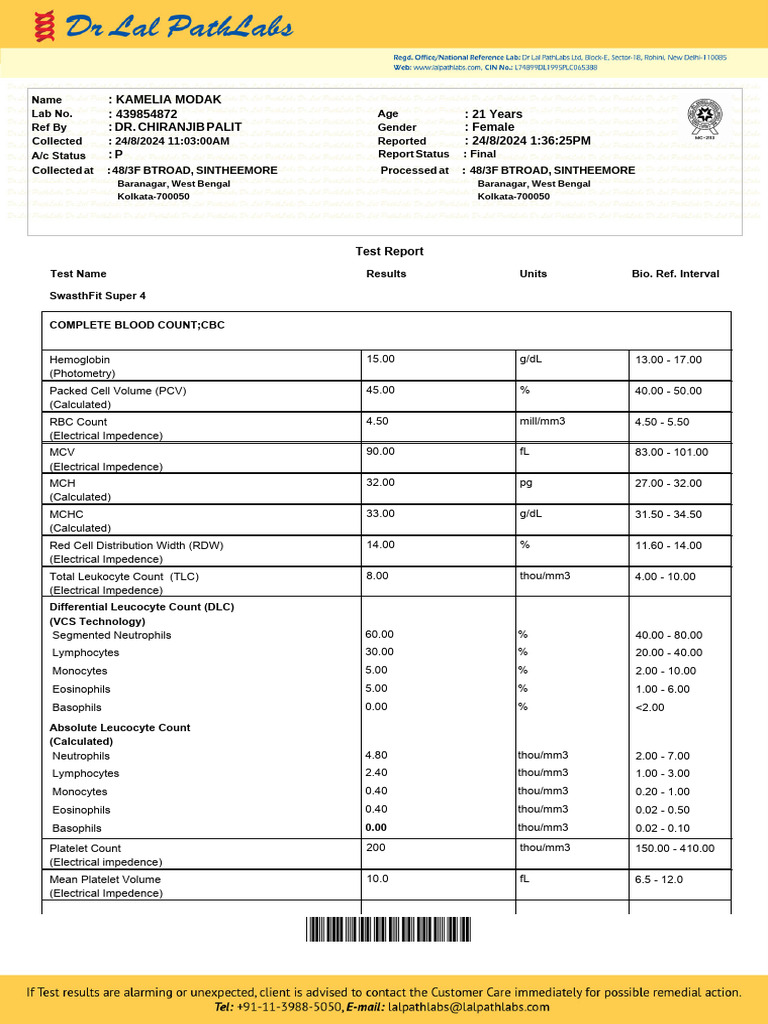 Kamelia Report Lal Path Lab | PDF
