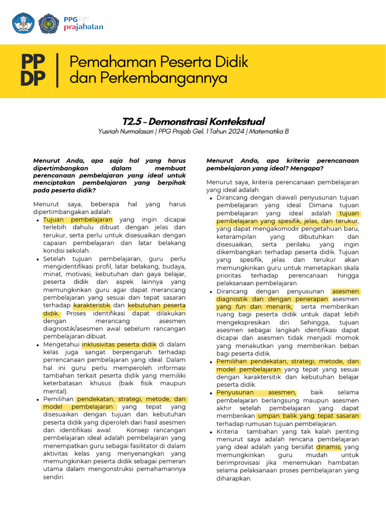 PPDP - T2.5 - Demonstrasi Kontekstual - Yusriah Nurmalasari | PDF