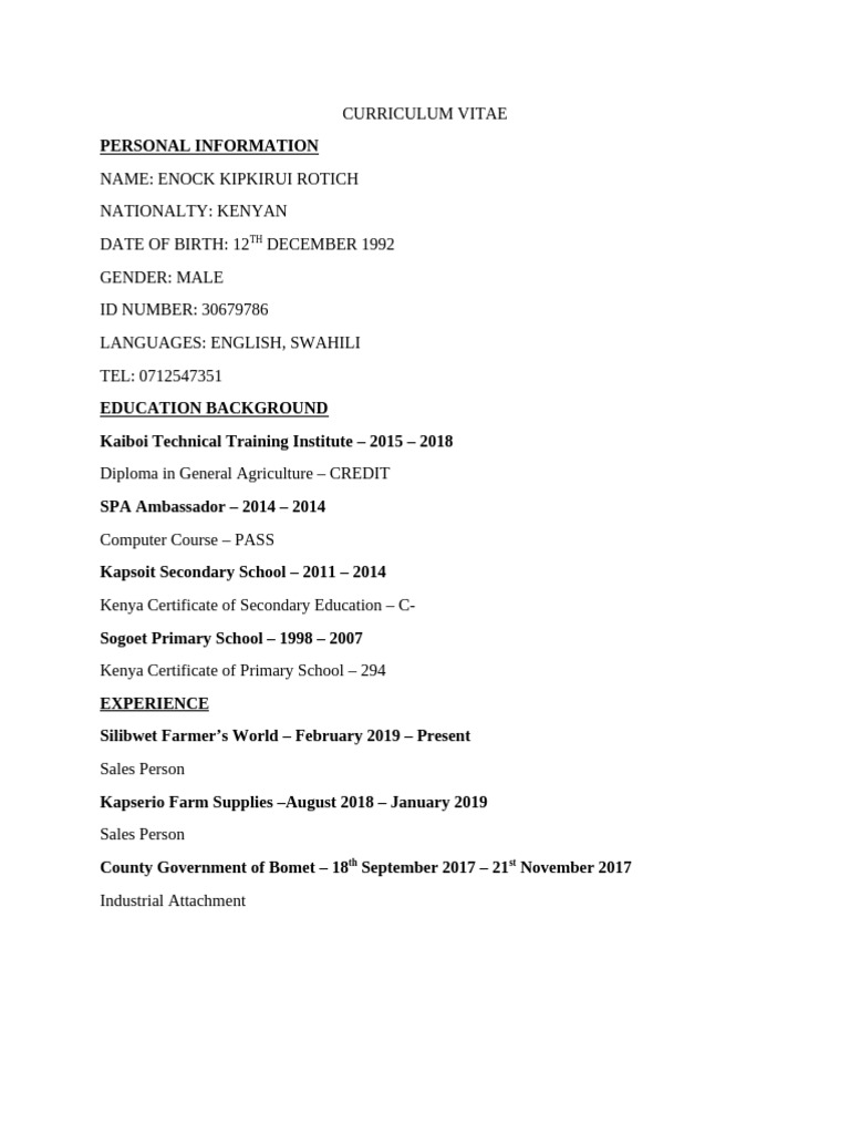 Enock Rotich CV | PDF