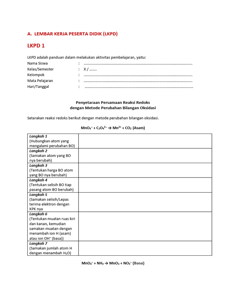 LKPD-2 - Penyetaraan Redoks | PDF