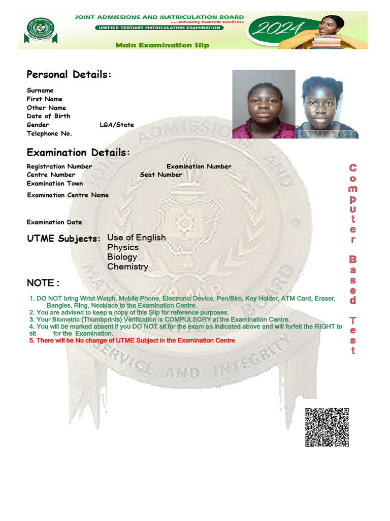 Main Examination Slip | PDF