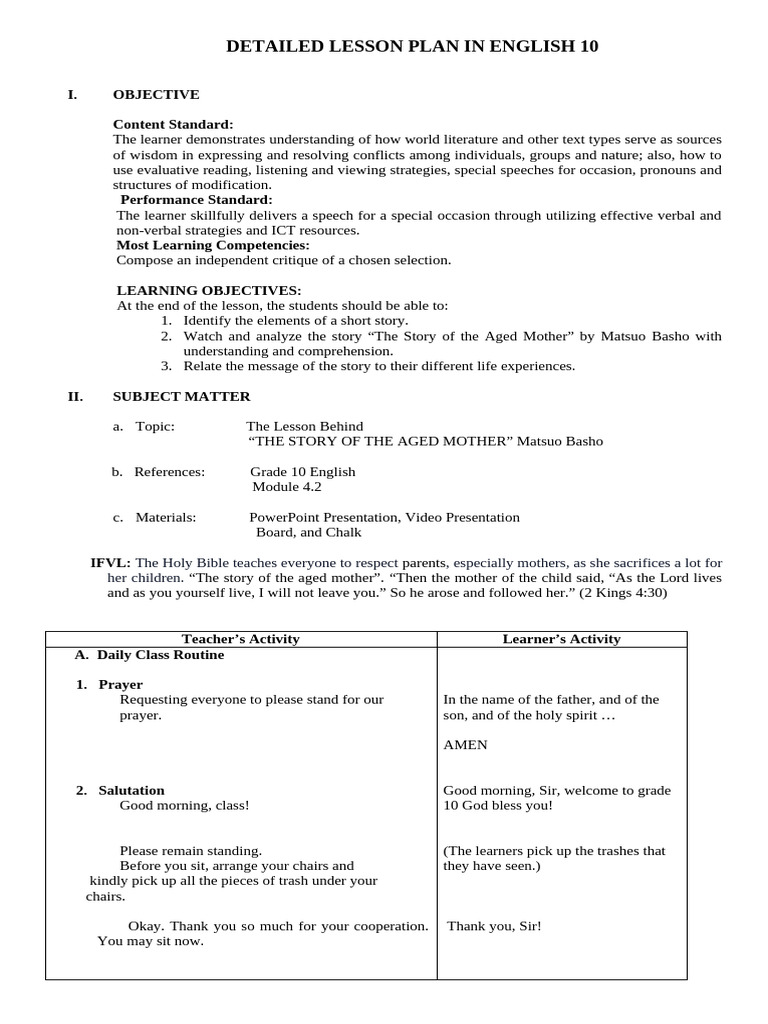 English 10 Lesson Plan | PDF
