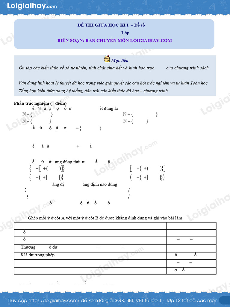 De Kiem Tra Giua Hoc Ki 1 Toan 6 de So 10 Canh Dieu 1697441879 | PDF