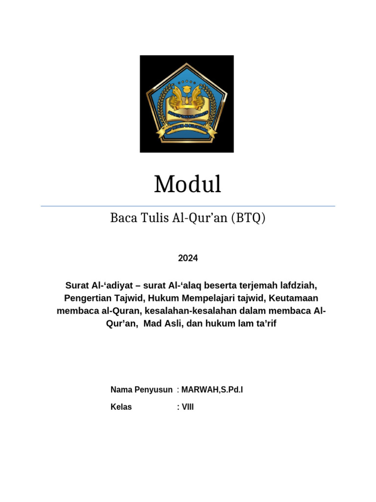 Modul Ajar BTQ Kelas 8 | PDF